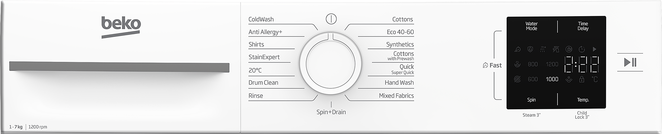 Freestanding 7kg 1200rpm Washing Machine with Quick Programme BM1WU3721 ...