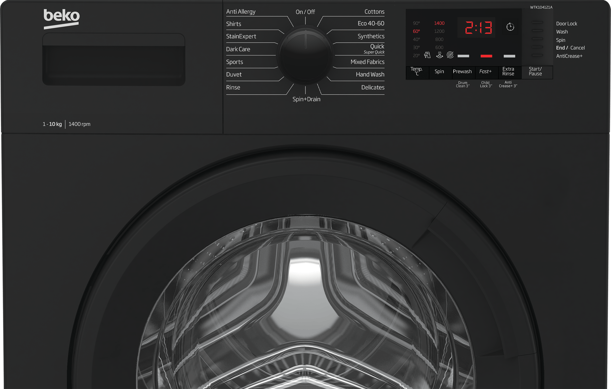 Freestanding 10kg 1400rpm Washing Machine with Quick Programme ...