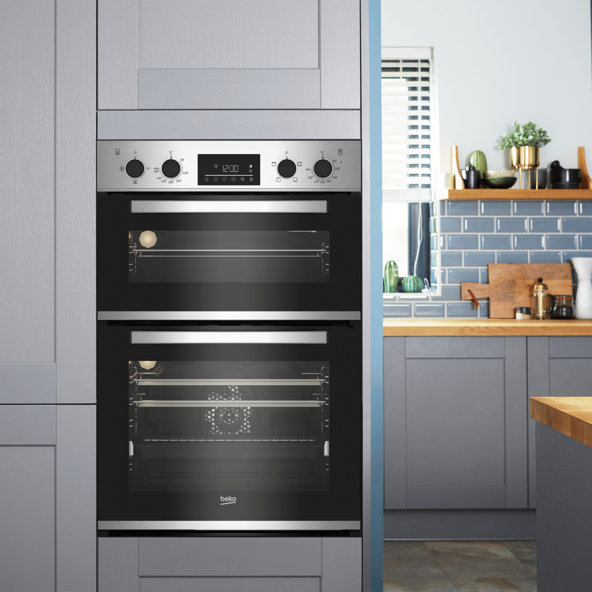 90cm Built-In Double Fan Oven with Touch Control LED Timer BBDQF22300 ...